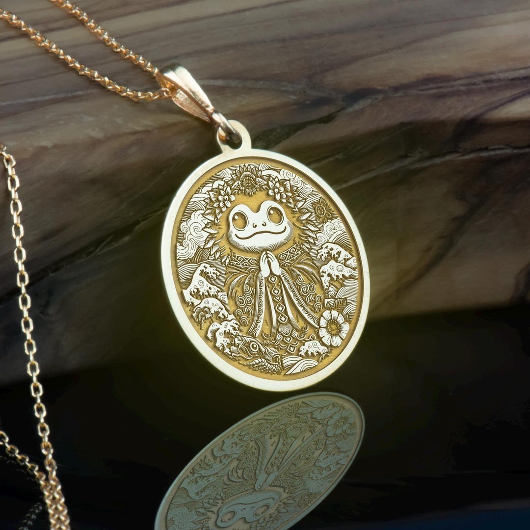14K Gold Kappa Yokai Necklace: Japanese Mythical Frog Pendant - Etsy