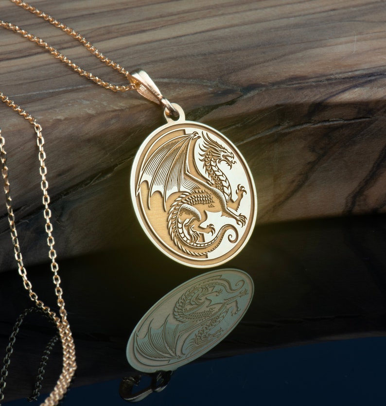 14K Solid Gold Dragon Necklace, Silver Dualism Dragon Necklace, Chinese ...