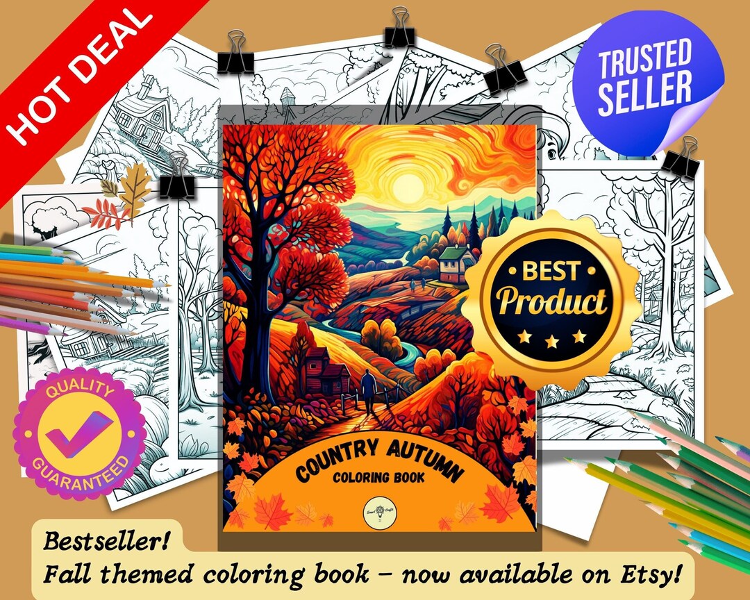 Country Autumn Coloring Book | Printable Fall Coloring Pages for Adults ...