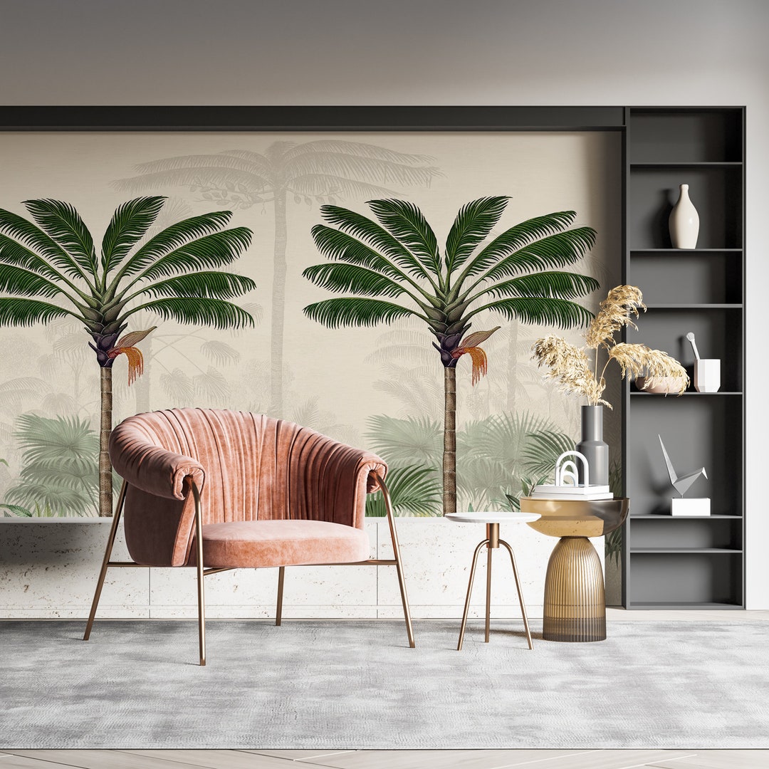 Coconut Leaves Wallpaper Palm Tree Print Tropical Mural - Etsy