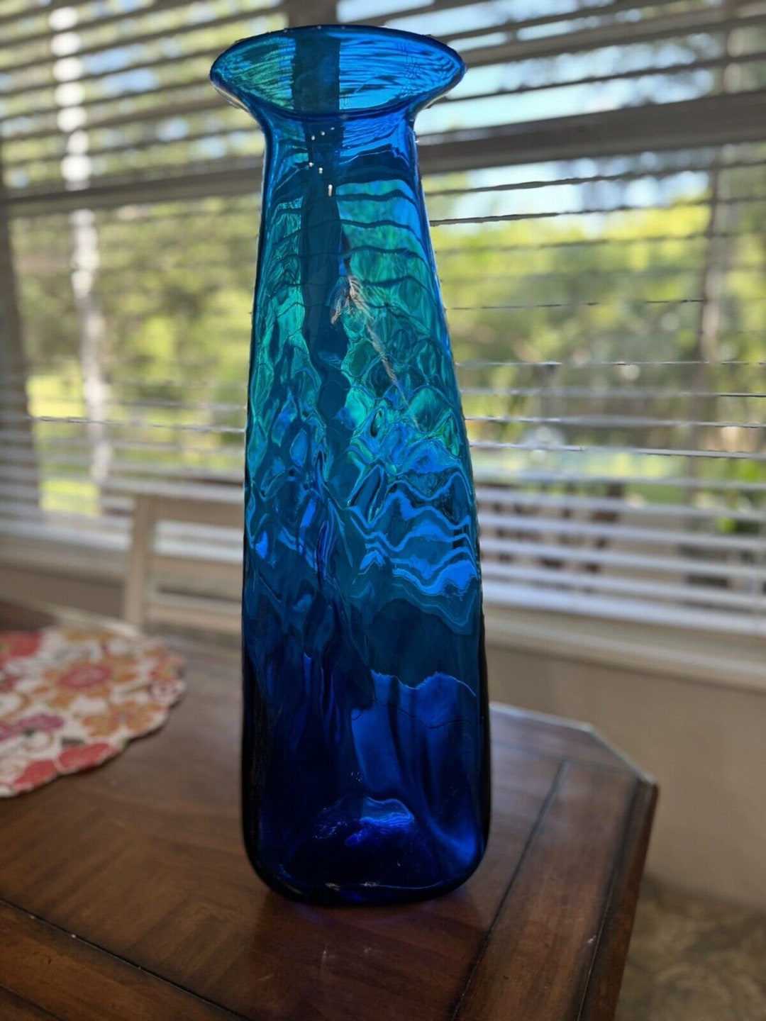 Vintage Blenko Tall Floor Vase 1971 Joel Myers #7049 Turquoise Blue ...