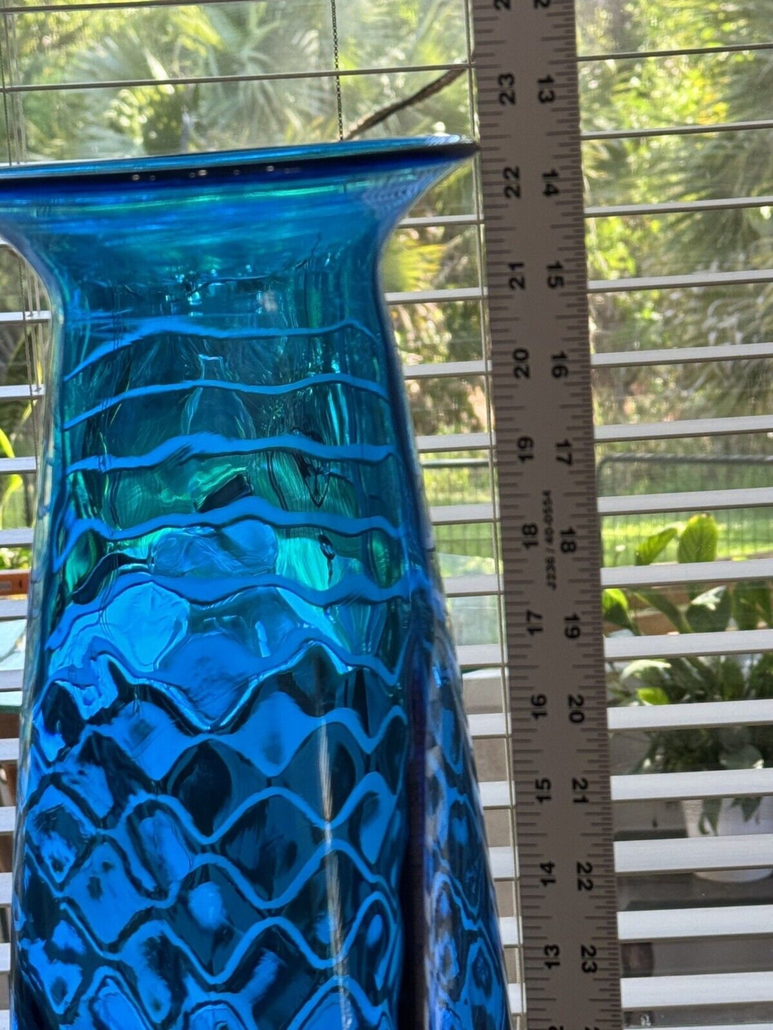 Vintage Blenko Tall Floor Vase 1971 Joel Myers #7049 Turquoise Blue ...
