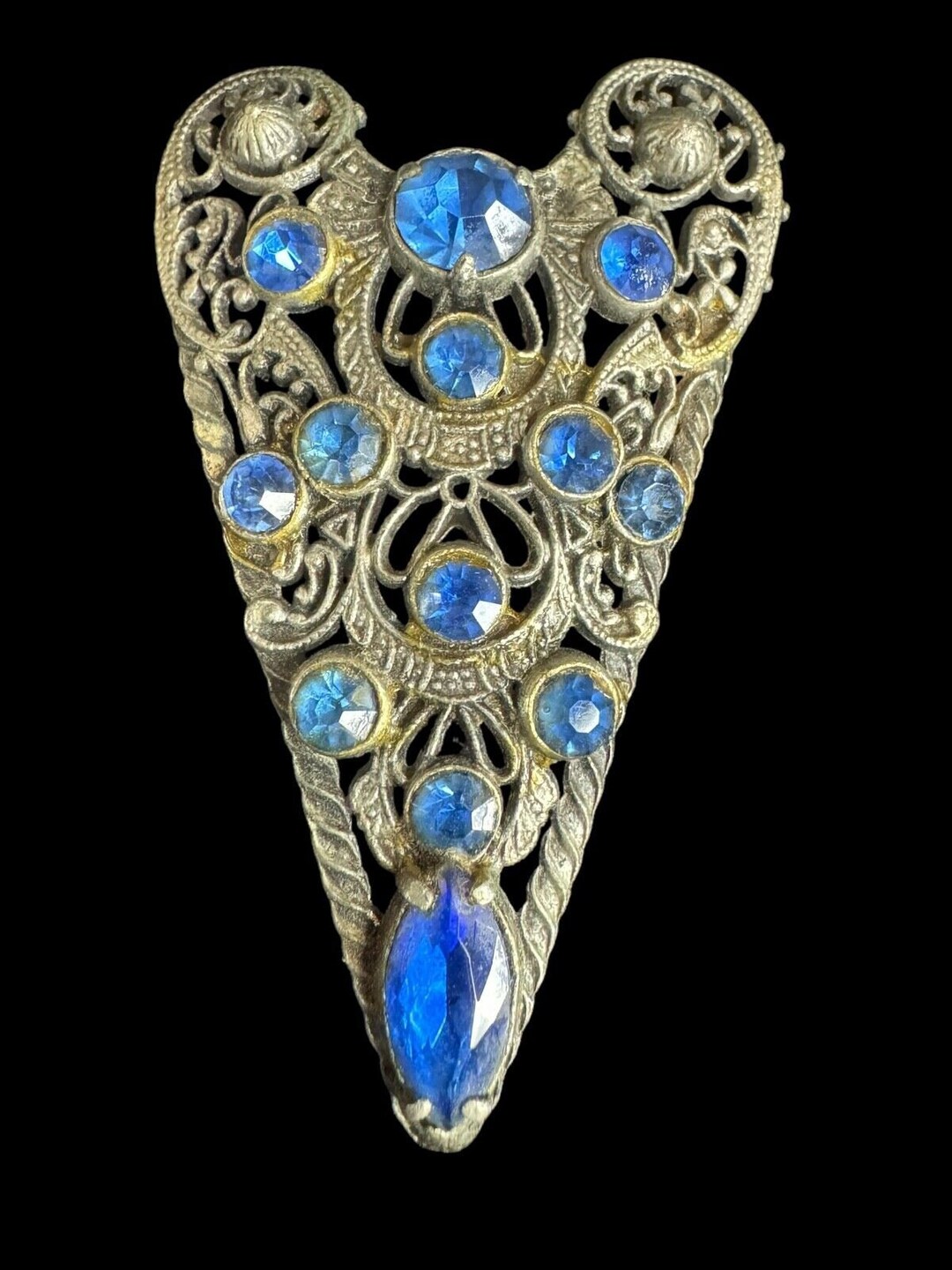 Antique Dress Fur Clip Vintage Blue Cabochon and Round Rhinestone ...