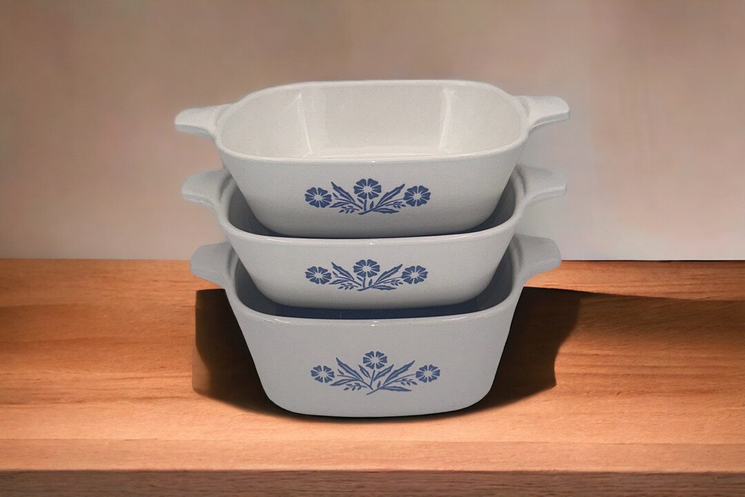 Corning Ware Cornflower Blue Casserole Dish Set P-43-B 1 & P-41 Petite ...