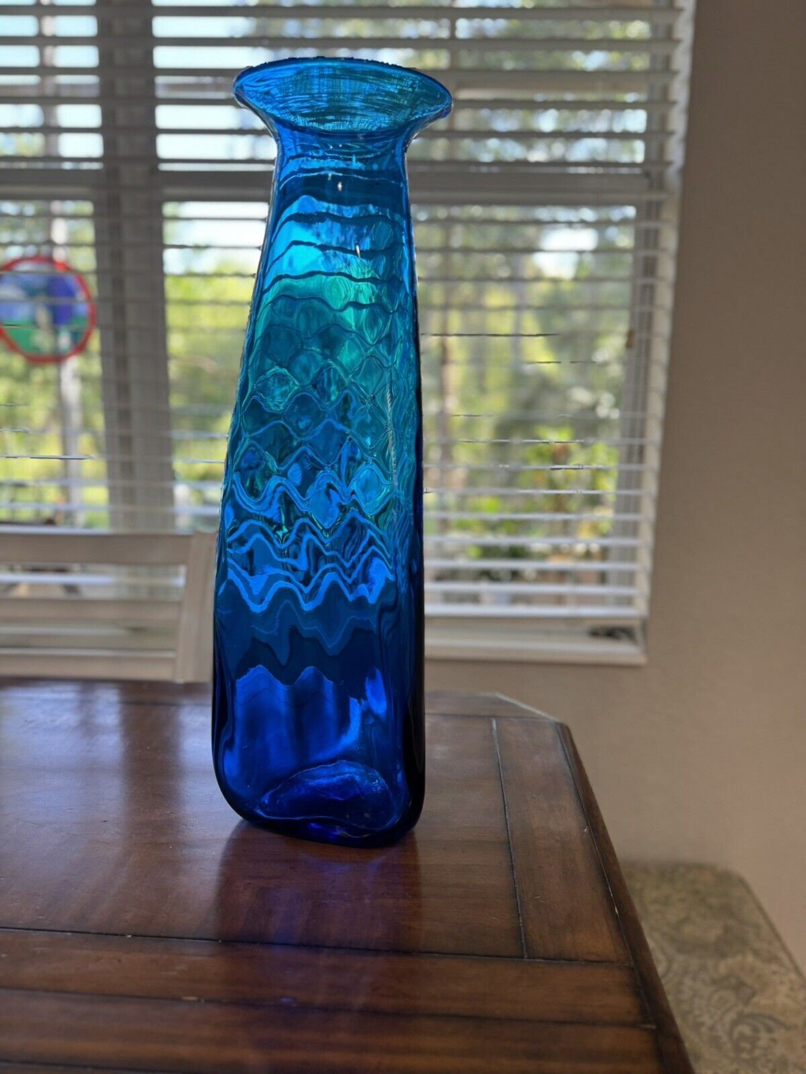 Vintage Blenko Tall Floor Vase 1971 Joel Myers #7049 Turquoise Blue ...