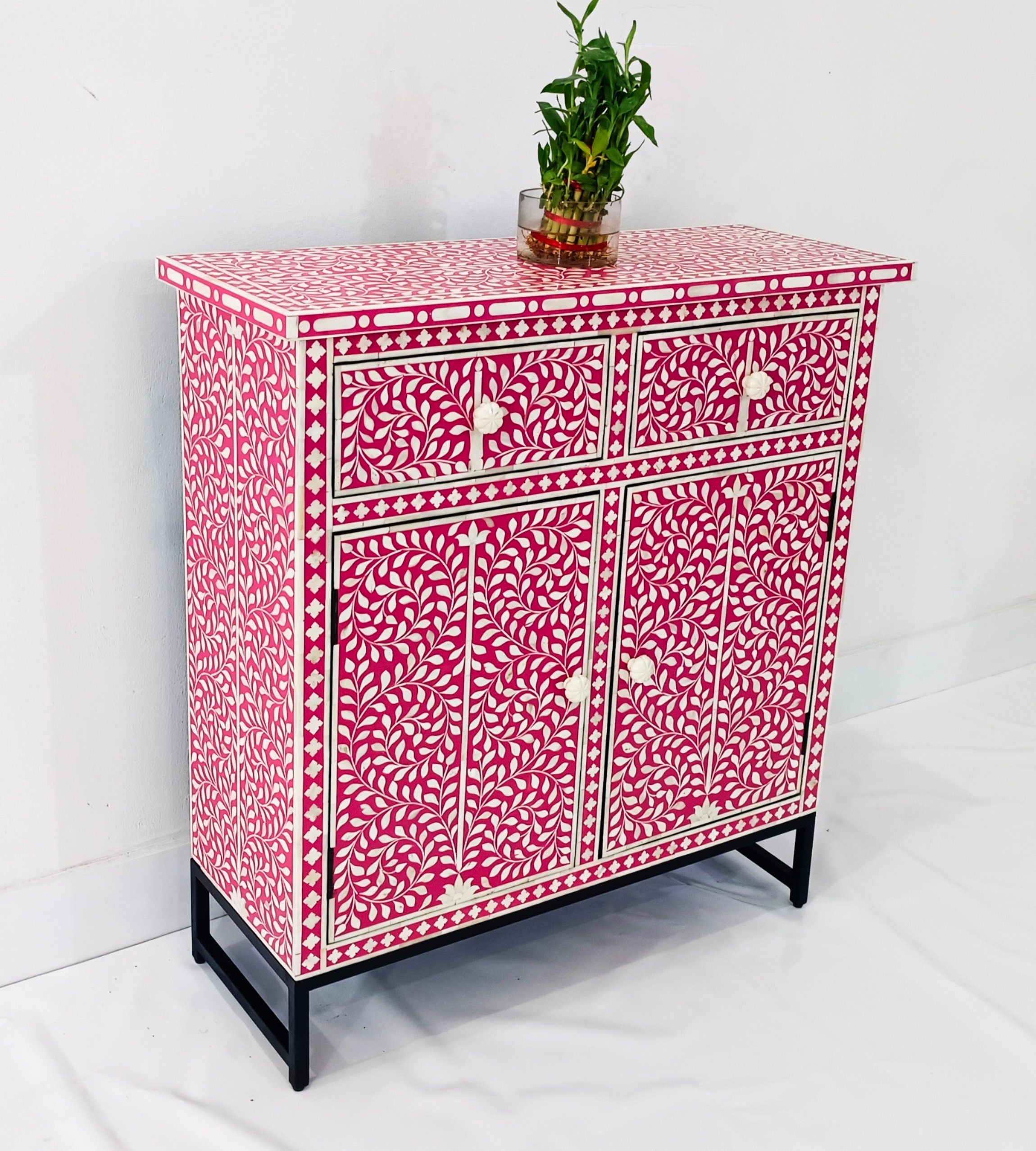 Bone Inlay 2 Doors 2 Drawers Cabinet Floral Leaf in Bone - Etsy