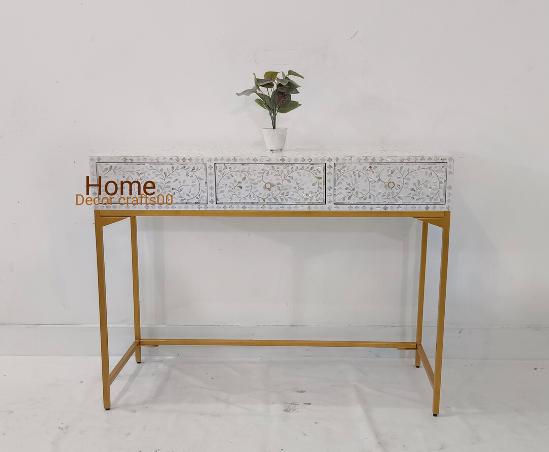 Indian Handmade Mother of Pearl Inlay Console Table, 3 Drawer Floral Design Console, Home Decor ...