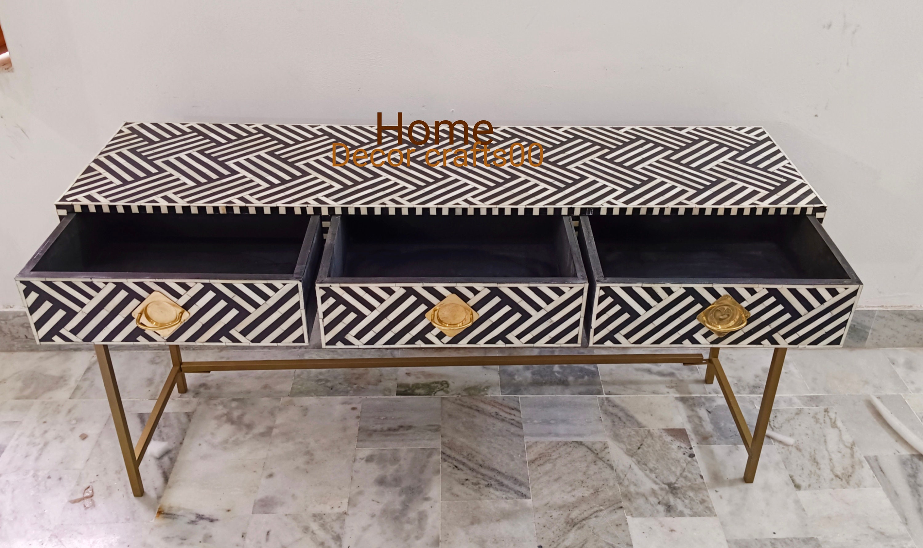 Handmade Bone Inlay 3 Drawer Console Table, Living Room Console Table ...