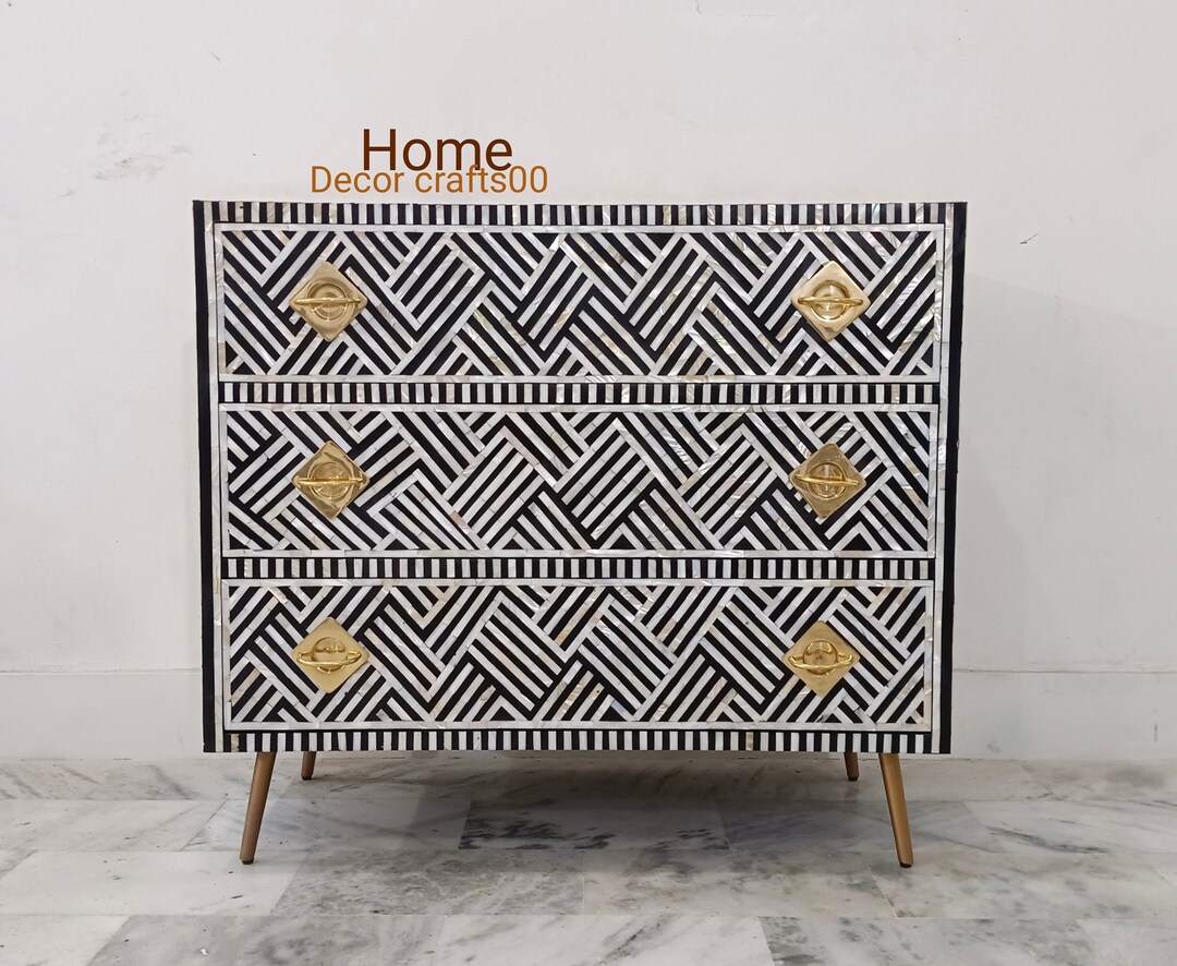 Indian Handmade Mother of Pearl Inlay 3 Drawer Cabinet , Mop Inlay ...