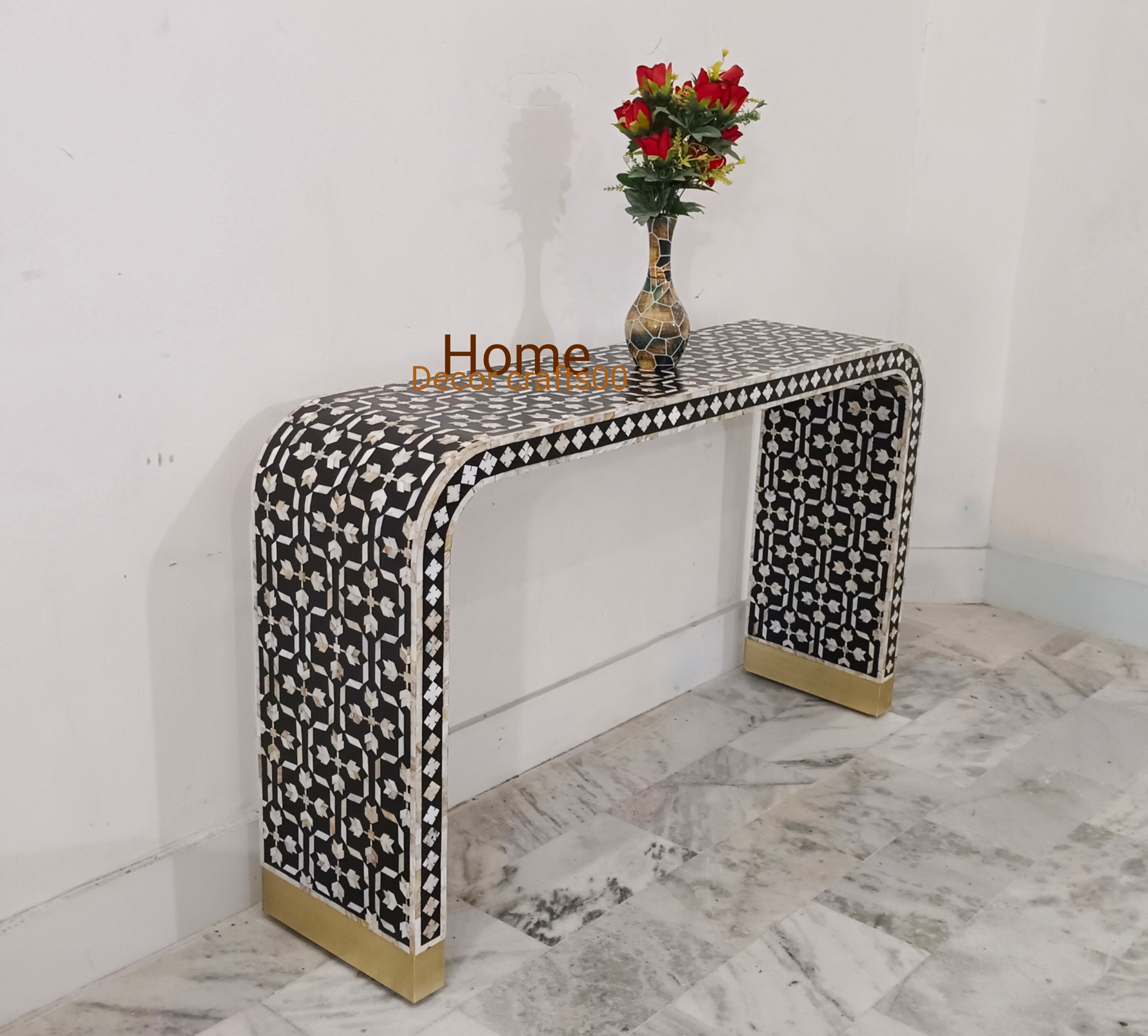 Handmade Mother of Pearl Inlay Console Table, Mop Inlay U Console Table ...
