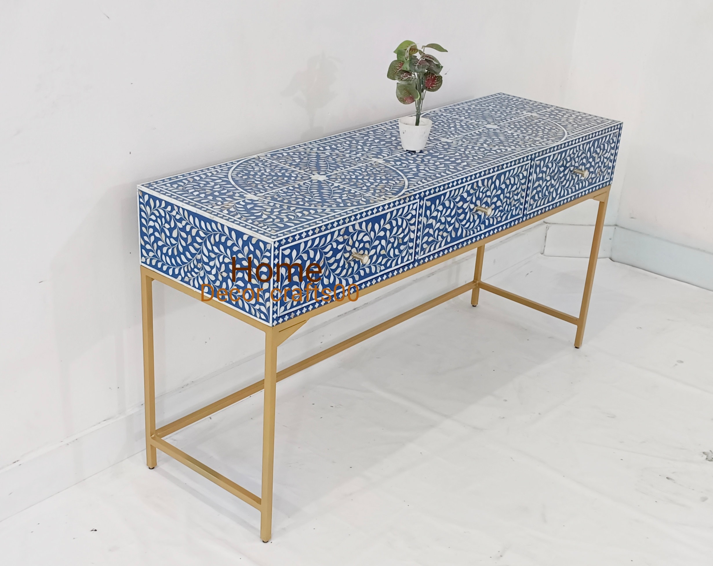 Indian Handmade Mother of Pearl Inlay Console Table, 3 Drawer Floral ...