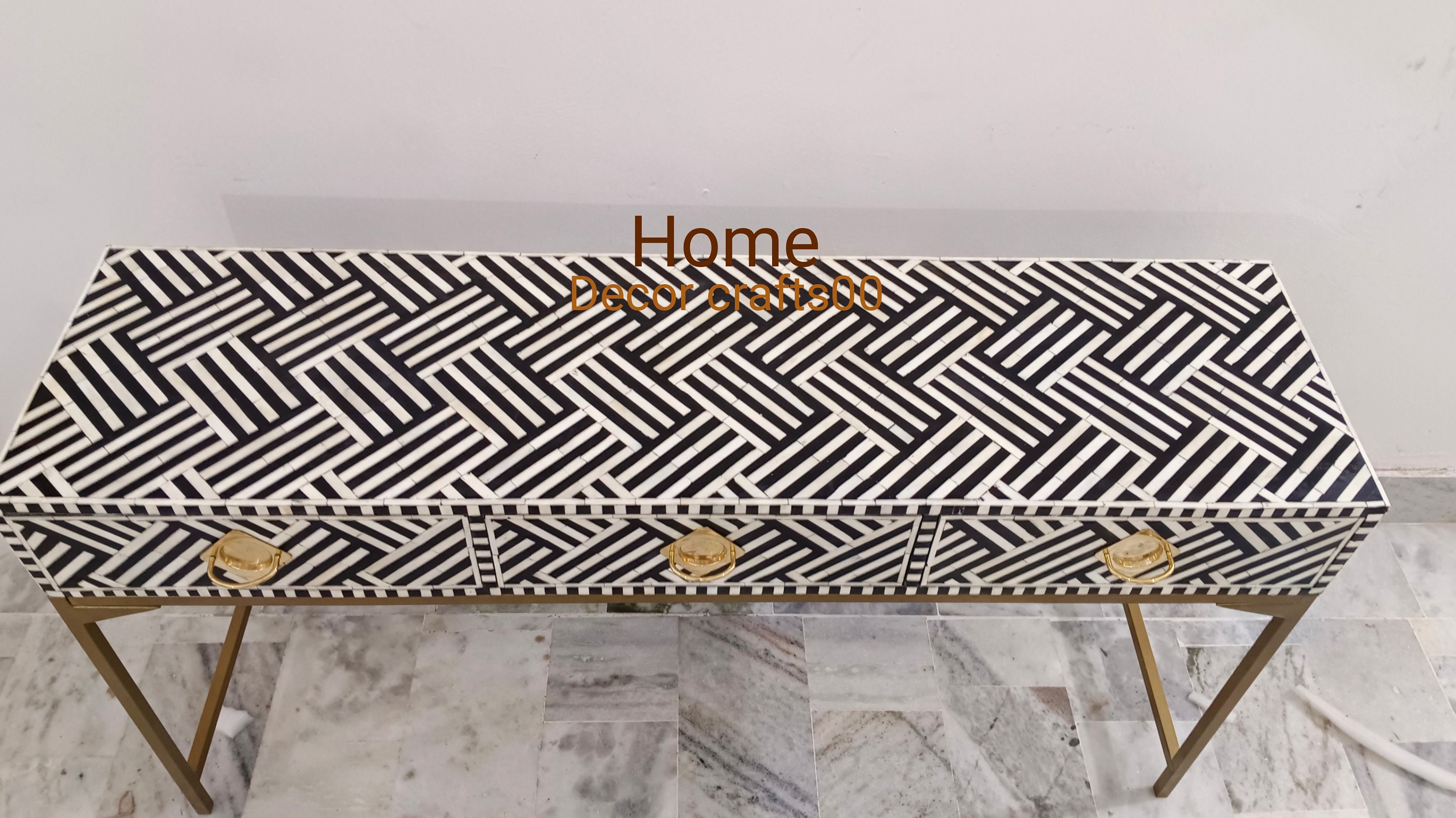 Handmade Bone Inlay 3 Drawer Console Table, Living Room Console Table ...
