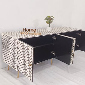 Indian Handmade Bone Inlay 4 Doors Media Console Table, Bone Inlay ...