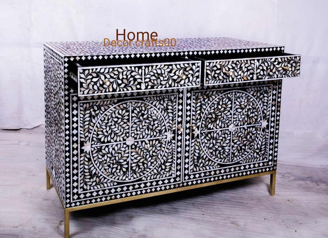 Handmade Mother of Pearl Inlay 2 Drawer 2 Doors Buffet, Mother of Pearl ...