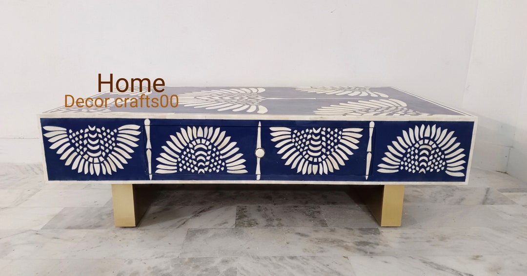 New Indian Handmade Bone Inlay Rectangular Coffee Table , Bone Inlay ...