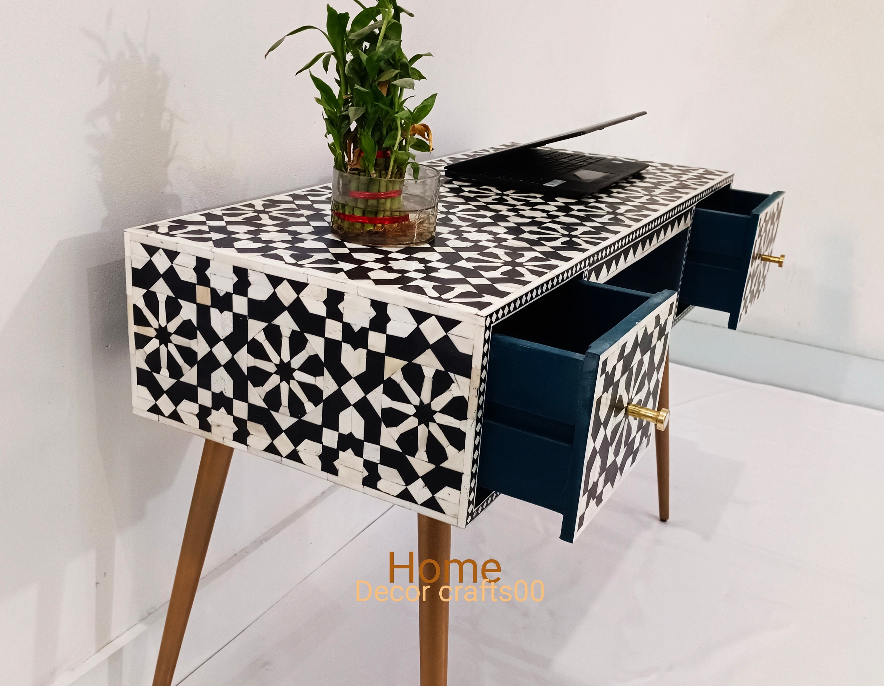Handmade Bone Inlay Work Desk, Bone Inlay Laptop Table, Bone Inlay ...