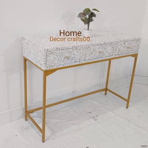Indian Handmade Mother of Pearl Inlay Console Table, 3 Drawer Floral Design Console, Home Decor ...
