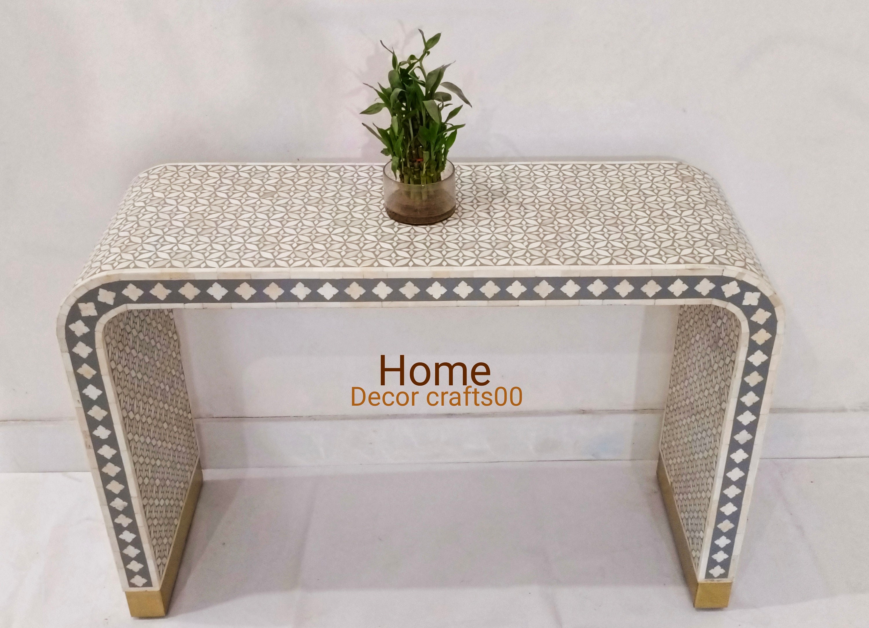 Handmade Bone Inlay Console Table, Bone Inlay U Console, Living Room ...