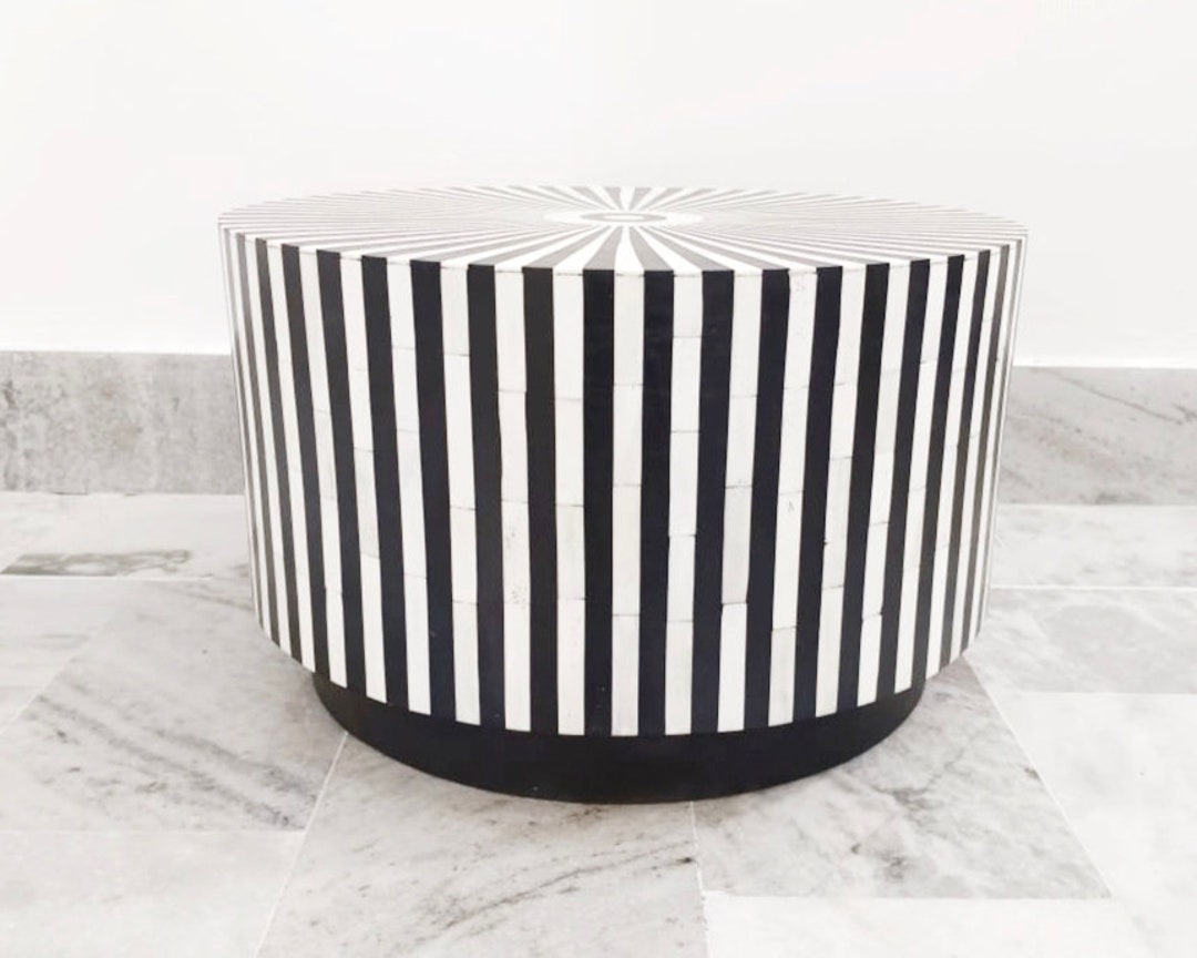 Handmade Bone Inlay Round End Table, Bone Inlay Side Table, Bone Inlay ...