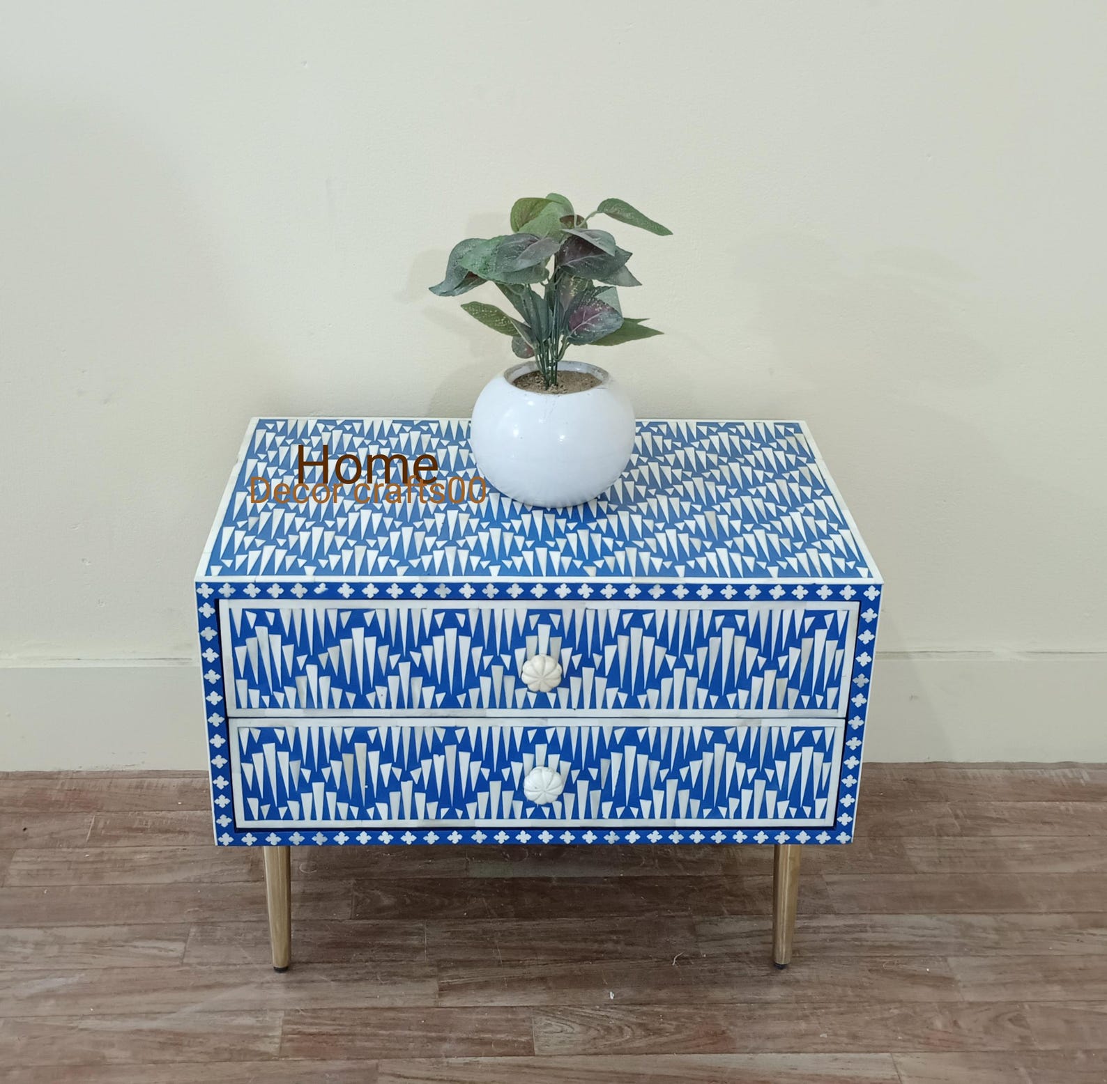 New Indian Handmade Bone Inlay 2 Drawer Bedside, Living Room Bed Side ...