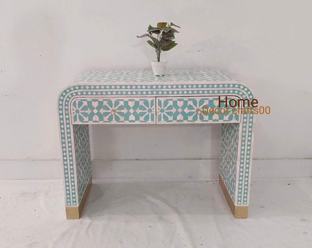 New Handmade Bone Inlay 2 Drawers U Console Table, Bone Inlay Console ...