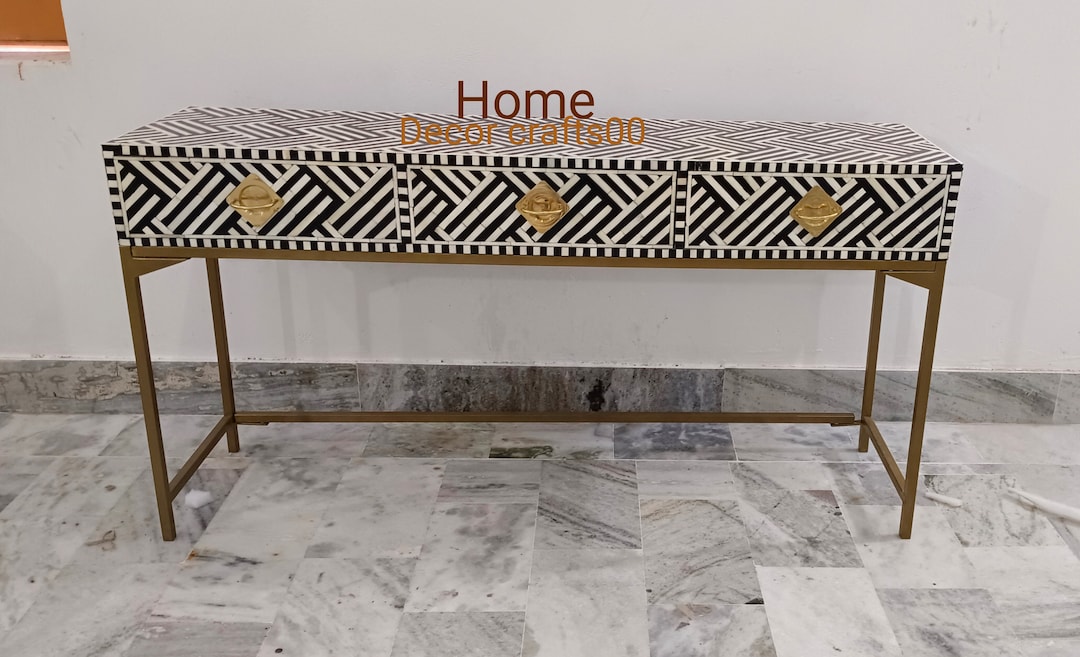 Handmade Bone Inlay 3 Drawer Console Table, Living Room Console Table ...