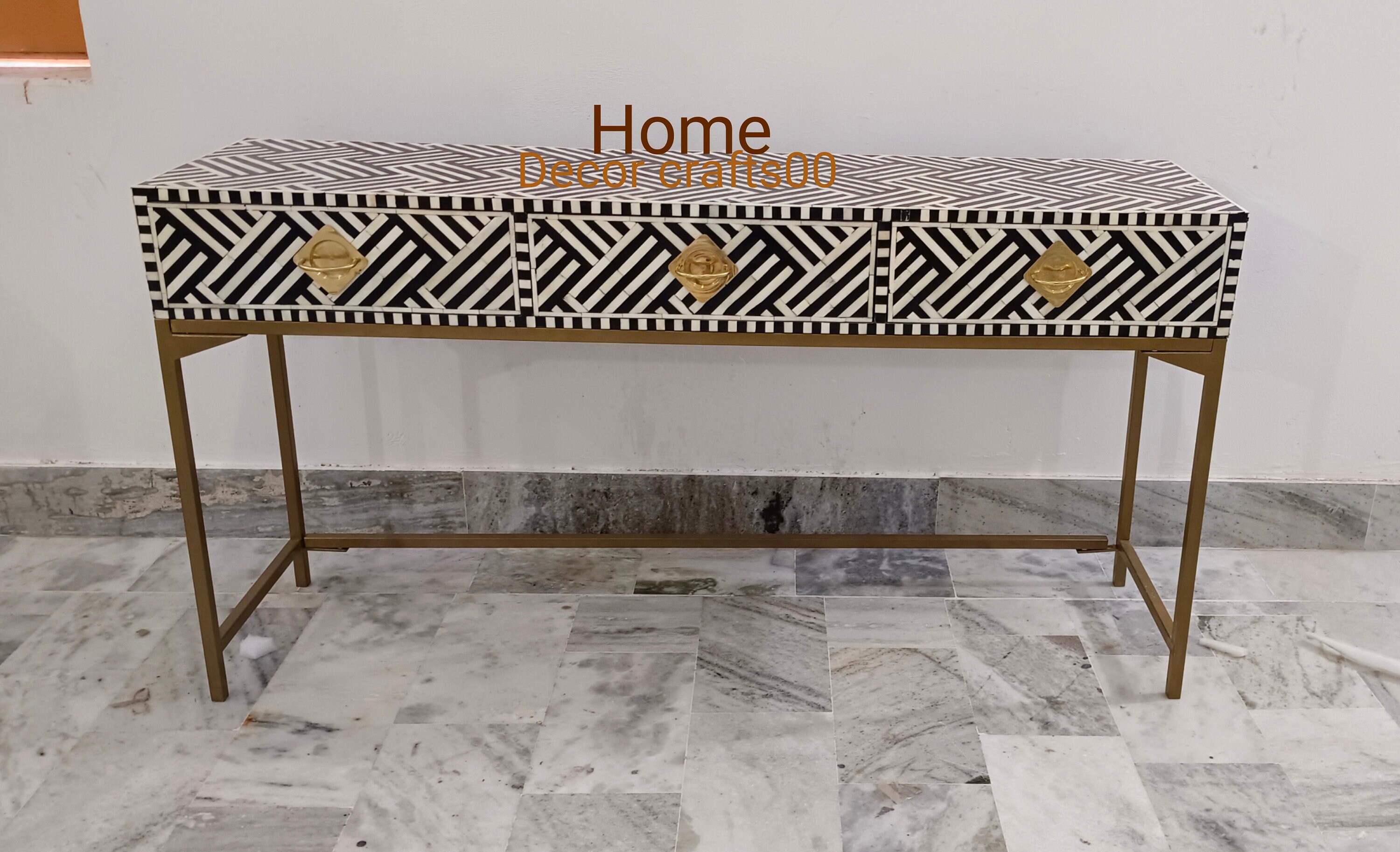 Handmade Bone Inlay 3 Drawer Console Table, Living Room Console Table ...