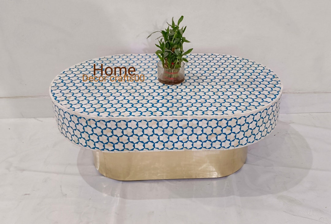 Handmade Bone Inlay Targua Coffee Table Oval Shape Bone - Etsy