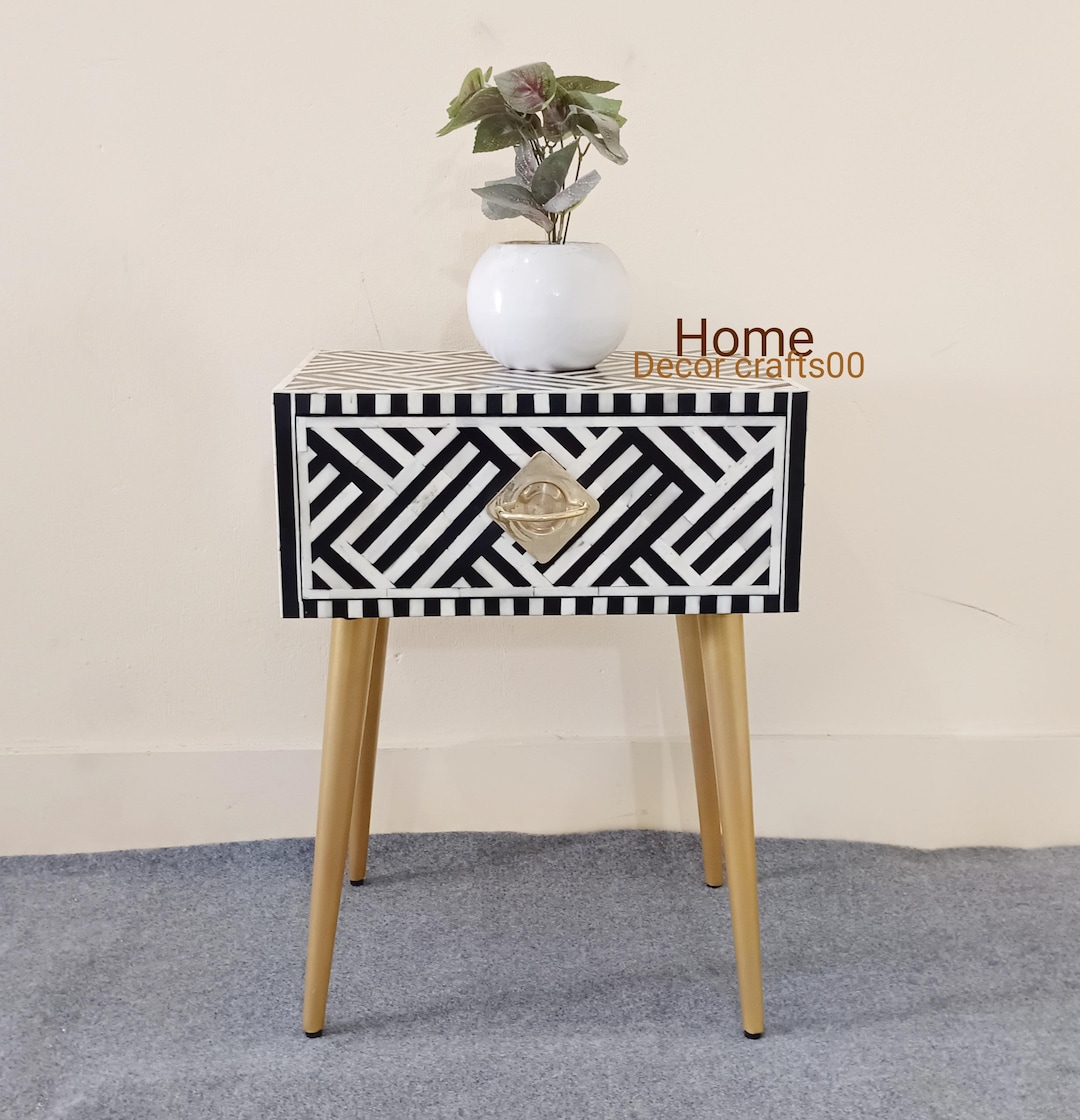 New Indian Handmade Bone Inlay 1 Drawer Side Table, Living Room Bed ...