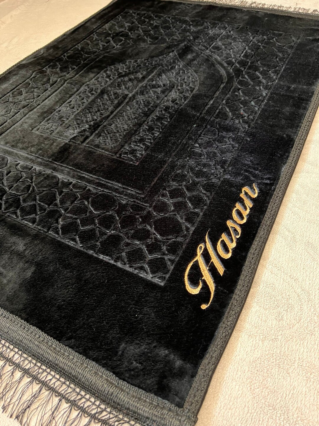 Custom Plush Prayer Rug Velvet Quran Pearl Prayer Beads Muslim Gift Set ...