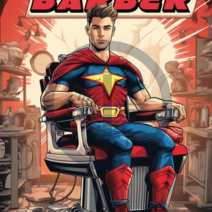 Vintage Comic Barber Shop Posters, Super Barber, Comic Style, Wall Art ...