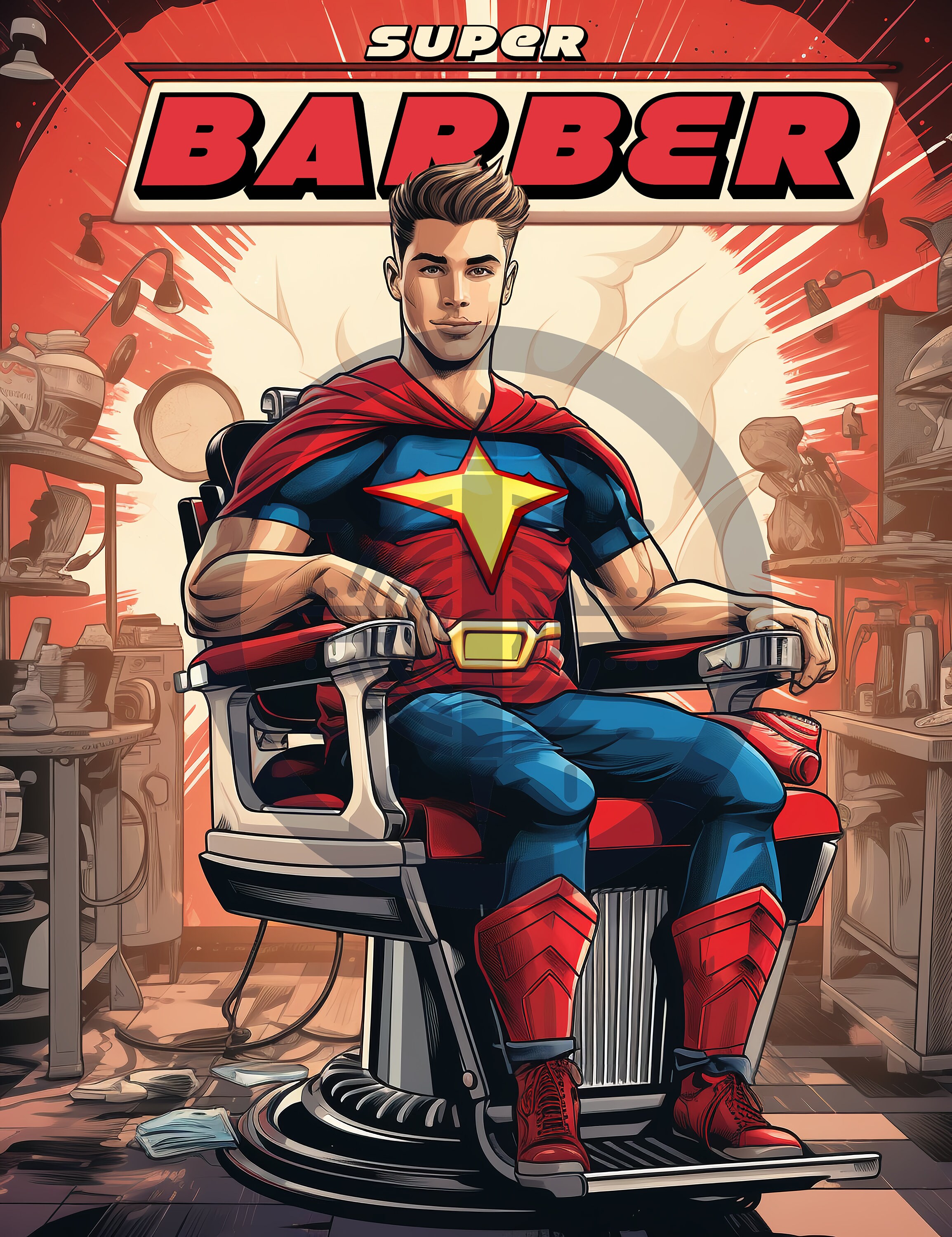 Vintage Comic Barber Shop Posters, Super Barber, Comic Style, Wall Art ...