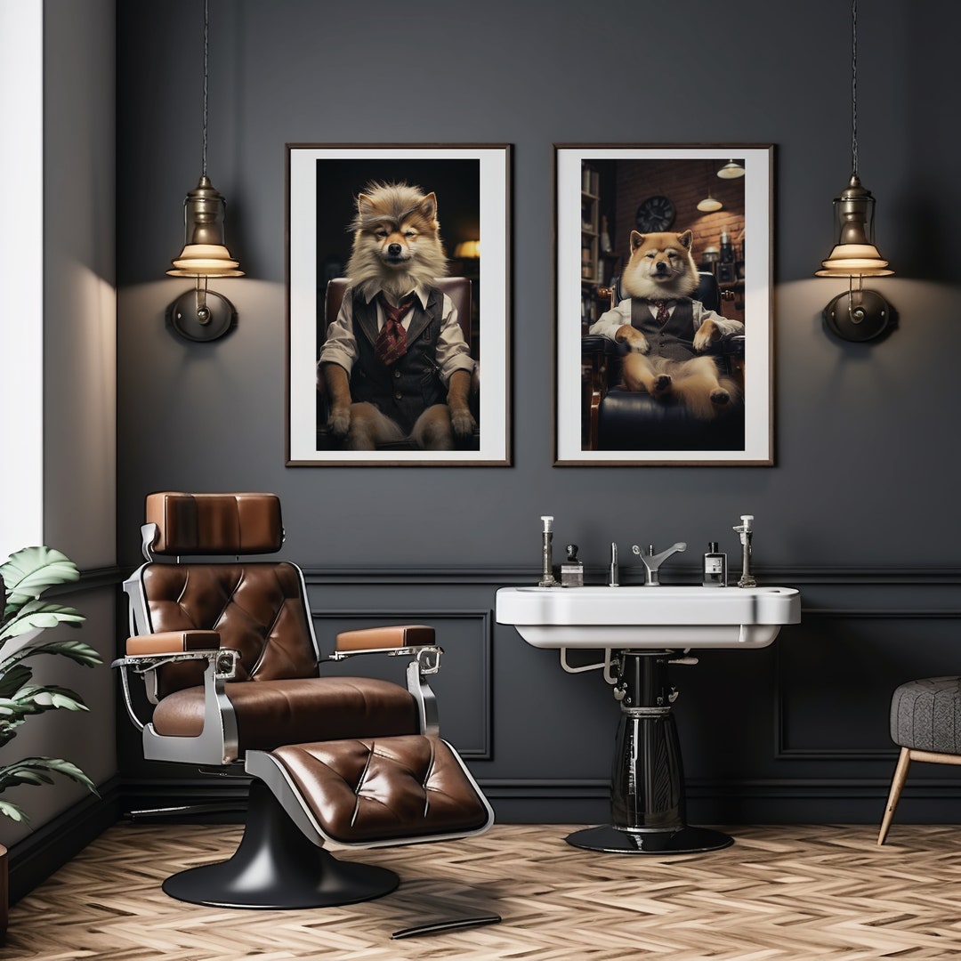 Beautiful Dogs in Barber Shop, Wall Art, Pet Grooming Salon, Before and ...