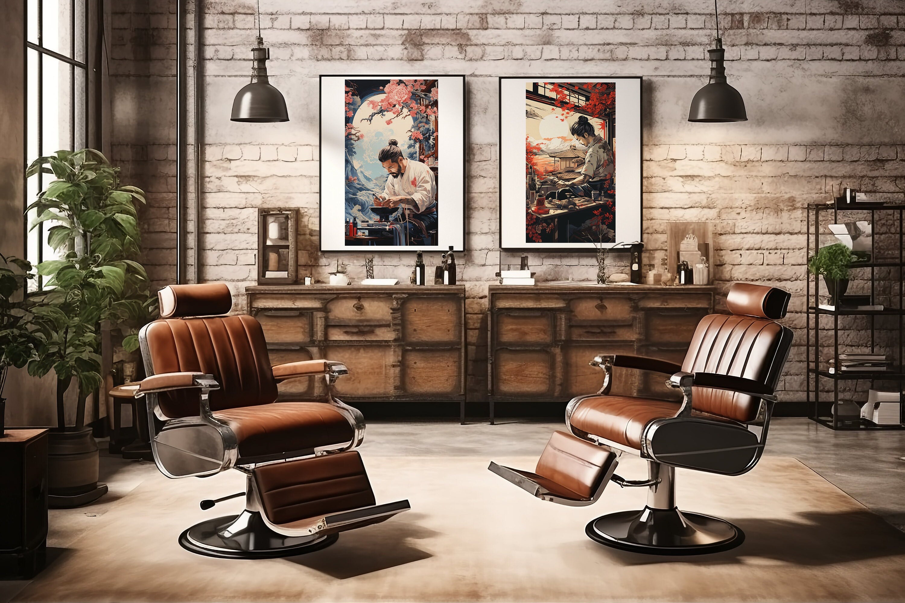 Japanese Poster, Barber Shop Wall Art, Set of 5 Print, Japanese Print ...