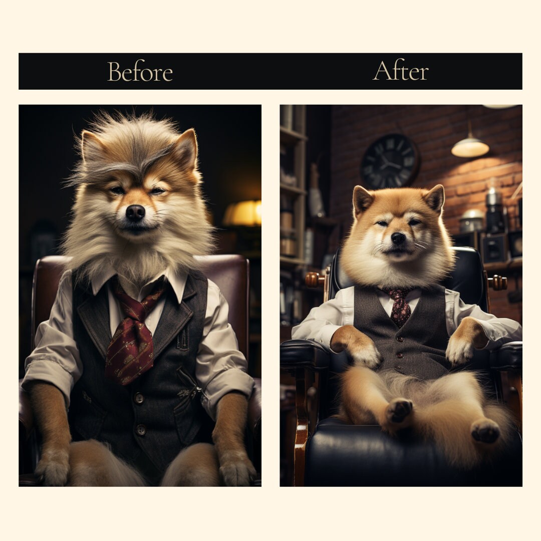 Beautiful Dogs in Barber Shop, Wall Art, Pet Grooming Salon, Before and ...