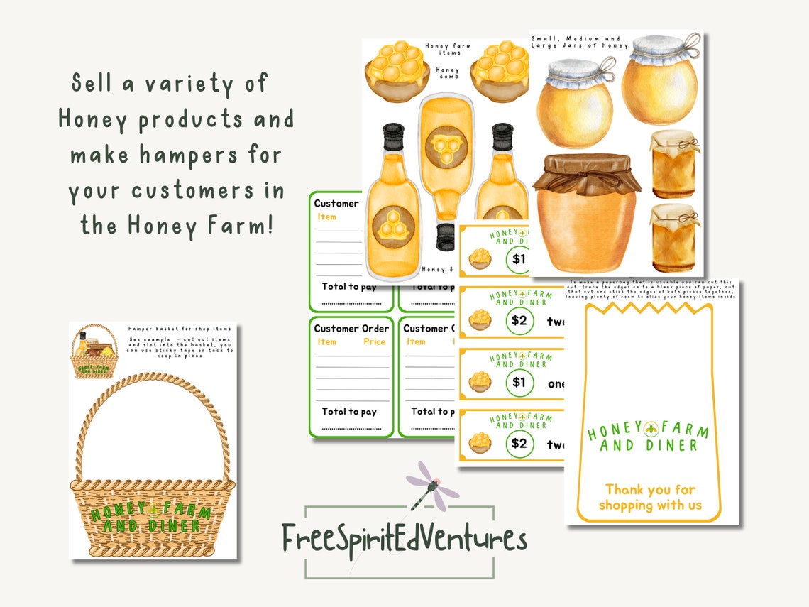 Printable Dramatic Play Honey Farm and Diner Kit, Pretend Play ...