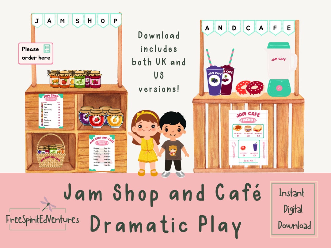 Printable Dramatic Play Jam Shop and Café Kit, Pretend Play, Preschool ...
