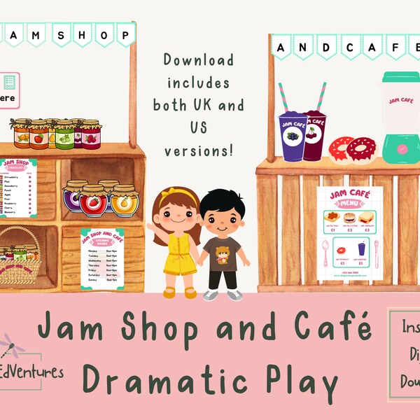 Printable Dramatic Play Jam Shop and Café Kit, Pretend Play, Preschool ...