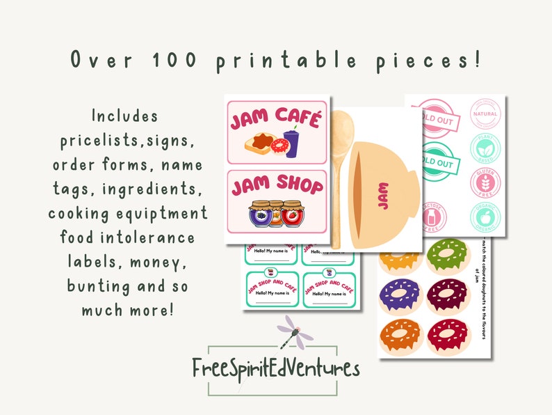 Printable Dramatic Play Jam Shop and Café Kit, Pretend Play, Preschool ...