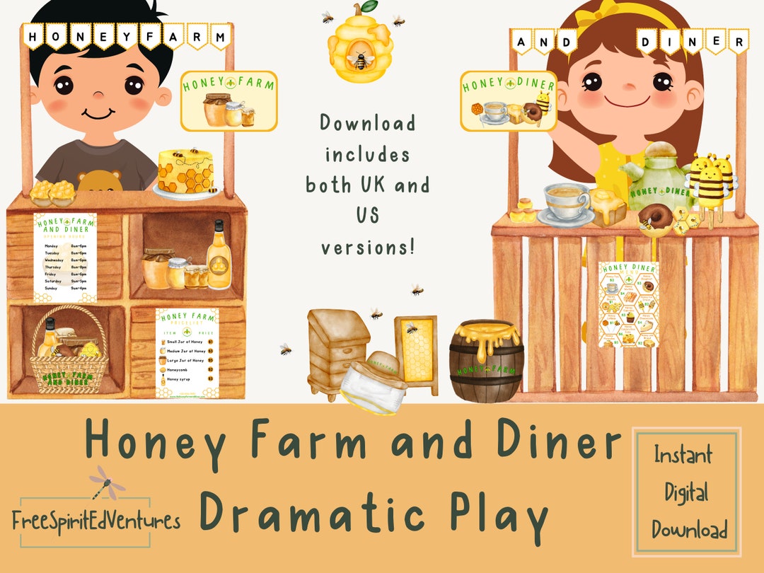 Printable Dramatic Play Honey Farm and Diner Kit, Pretend Play ...