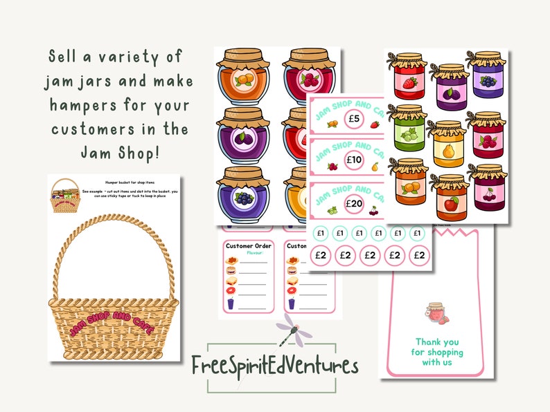 Printable Dramatic Play Jam Shop and Café Kit, Pretend Play, Preschool ...