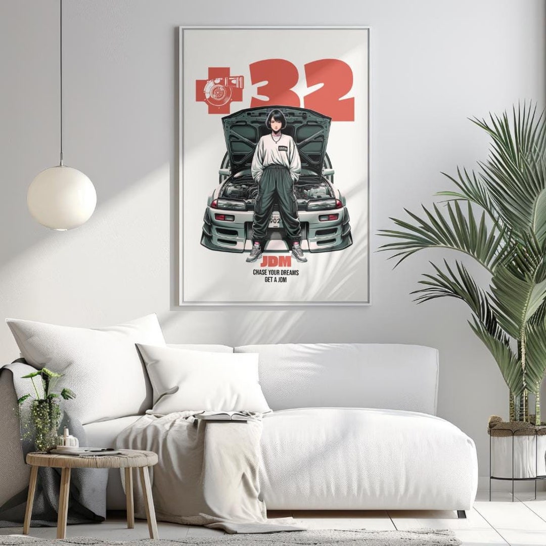 JDM Girl Digital Art Print – Japanese Car Culture, Skyline R32 Poster ...