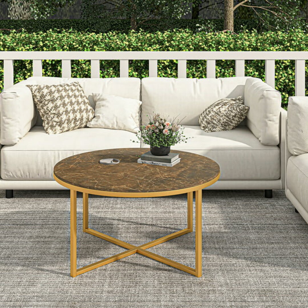 Glass Round Coffee Table Metal Frame Cocktail Table for - Etsy