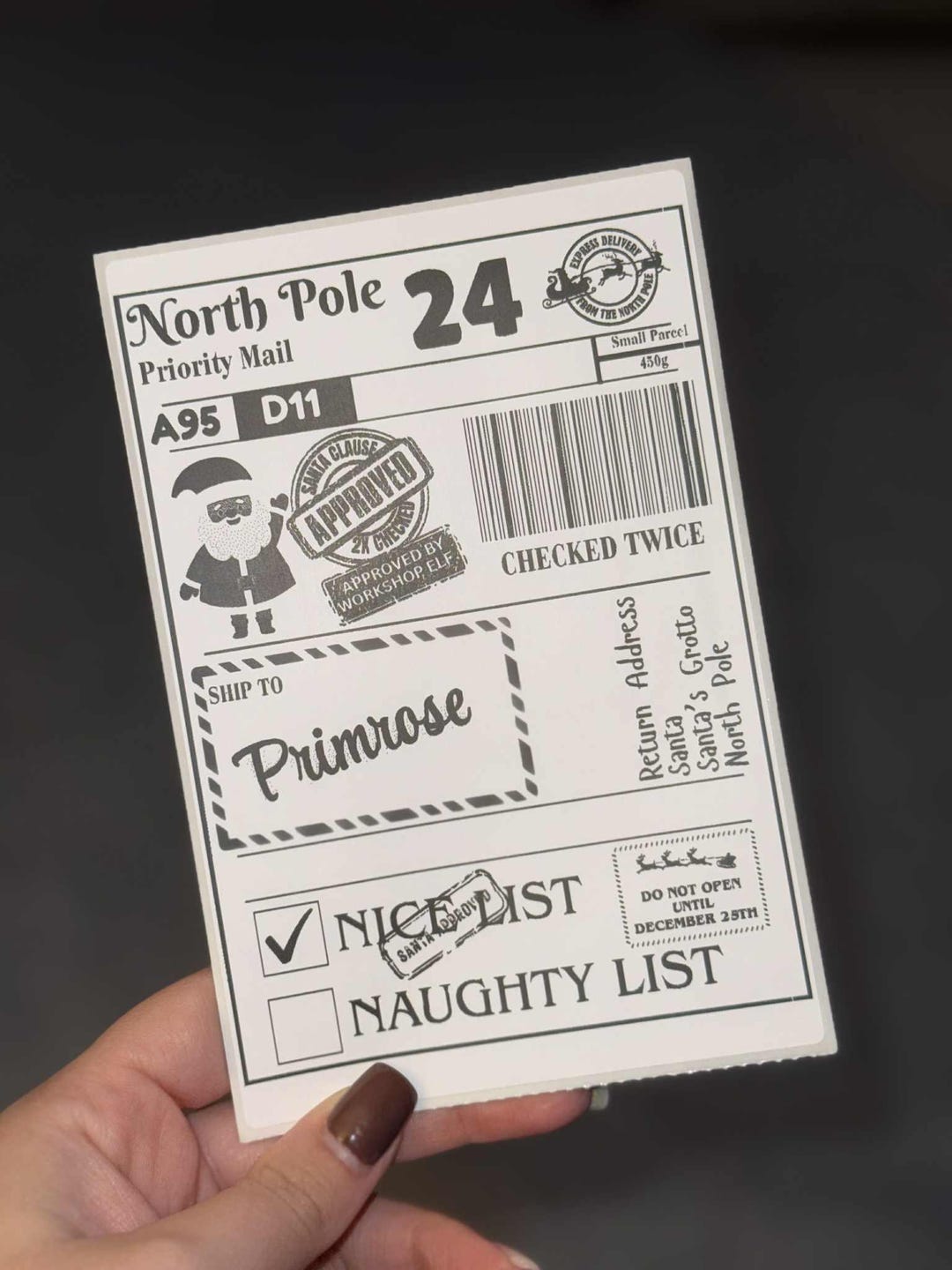 Personalised North Pole Mail Tag | Santa Approved Nice List Certificate ...