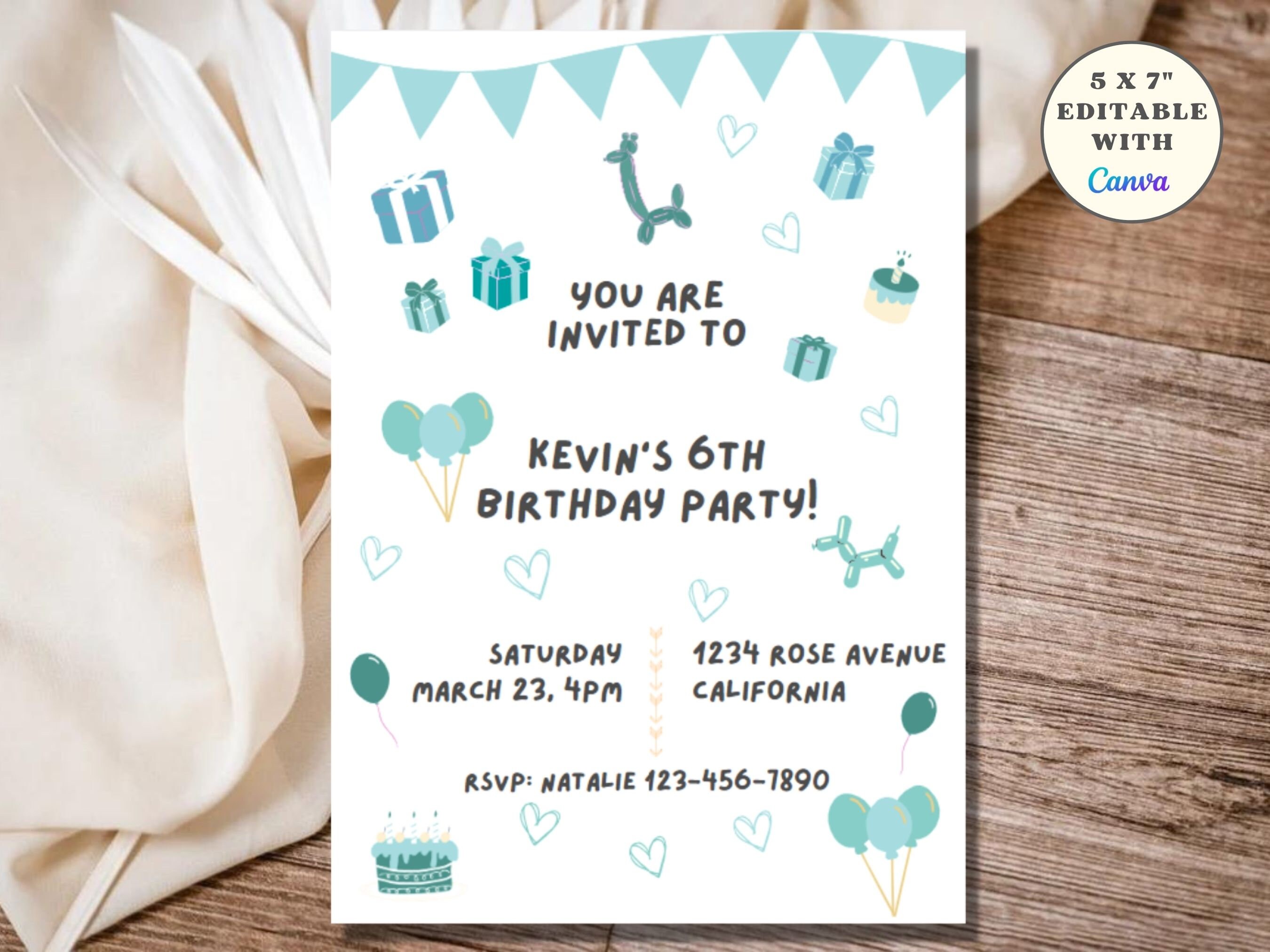 Blue Birthday Party Invitation Canva Editable Template Instant Download ...