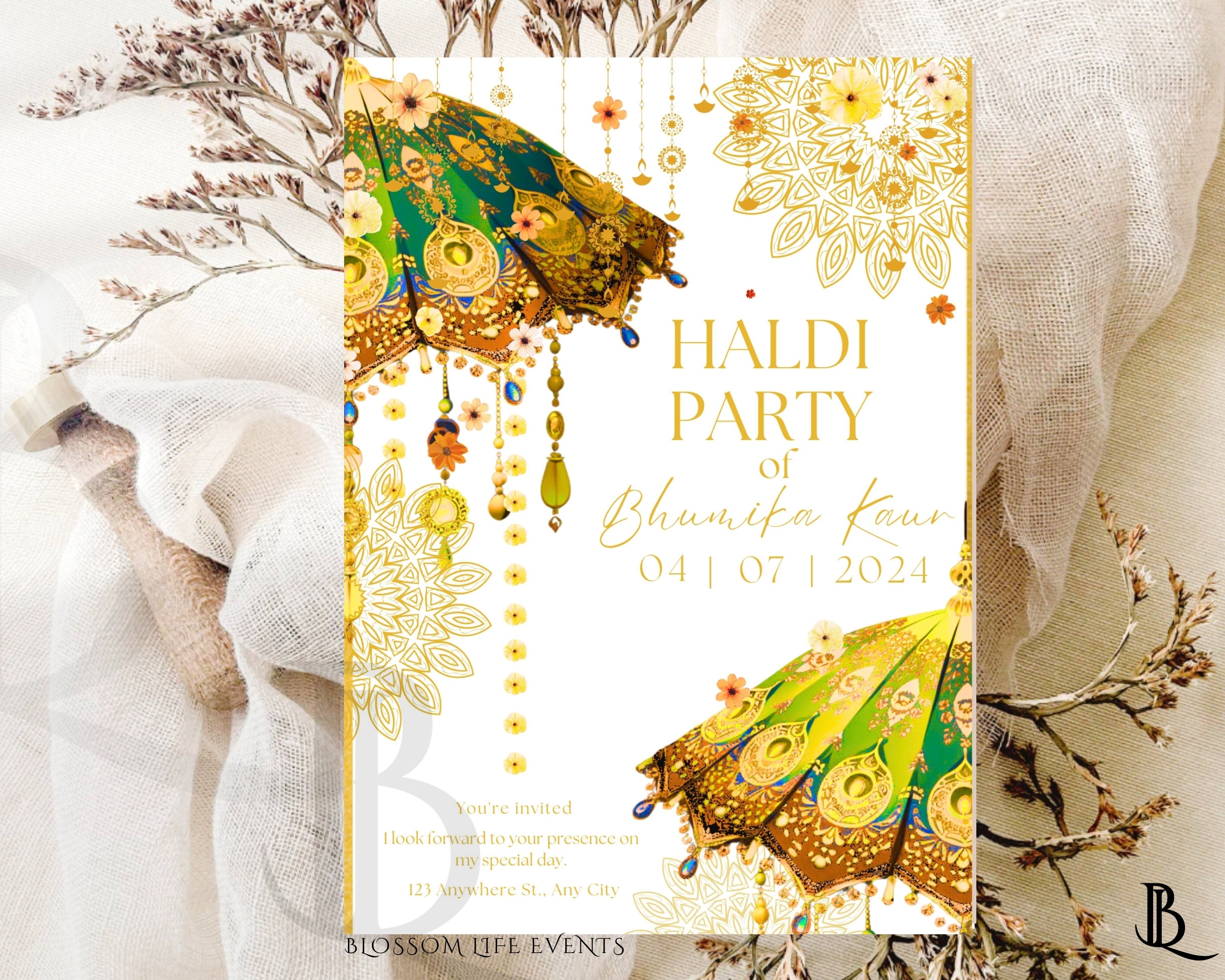 Haldi Invitation Card Canva Template | Floral Haldhi Invitation | for ...
