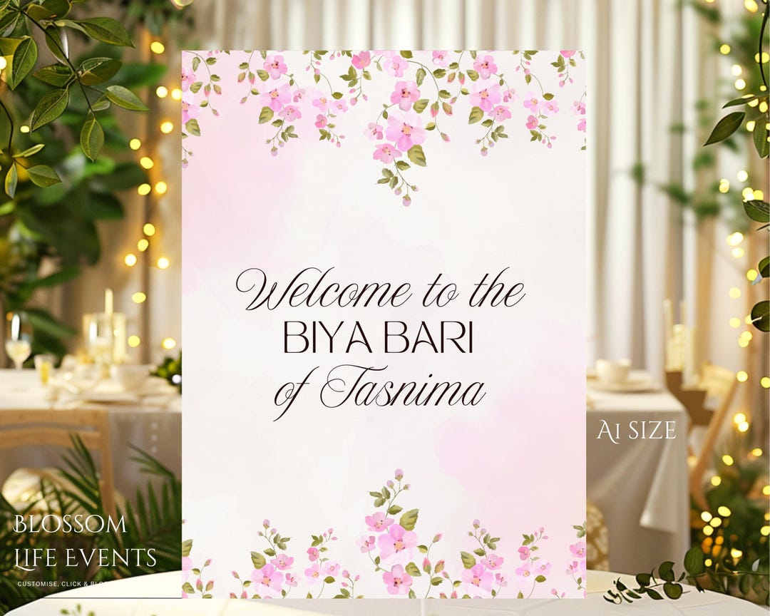 Pink Biya Bari Sign | Wedding House Sign for Bengali Floral Biya Bari ...