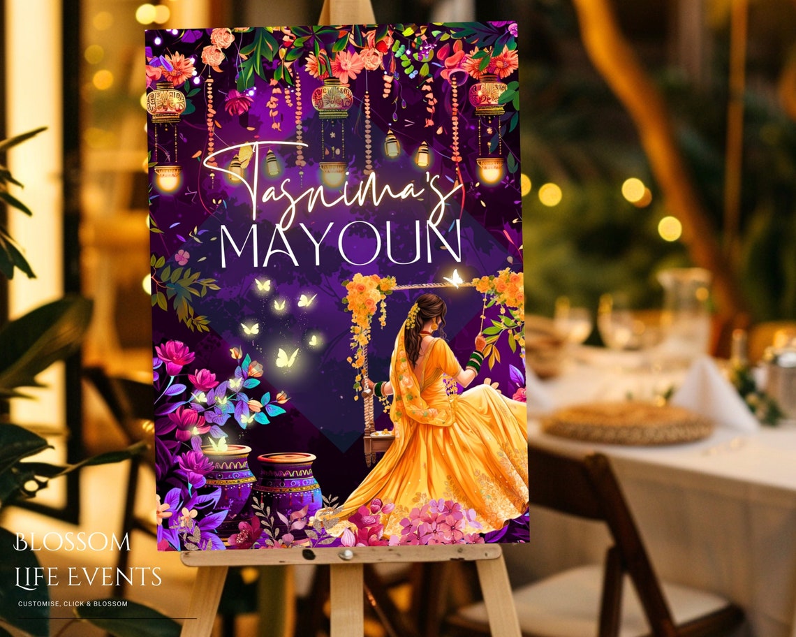 Mayoun Sign for Indian Pakistani Mayan Party Beautiful Floral Mayoun ...