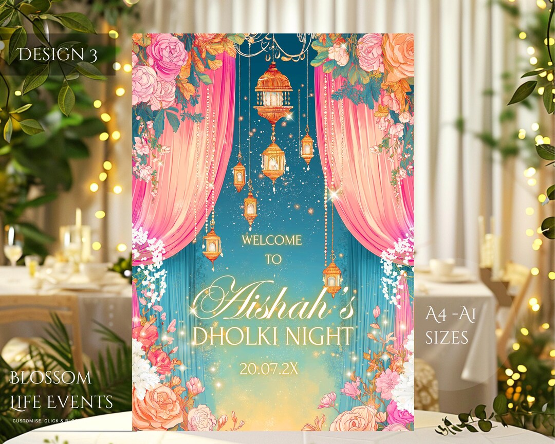 Pastel Dholki Welcome Sign | Dholki Night Sign | Floral Dholki Wedding ...