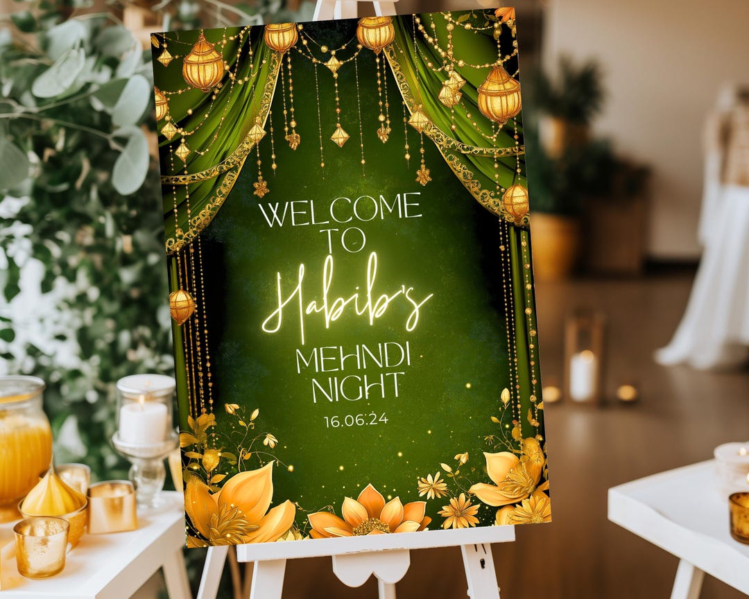 Olive Mehndi Sign for Mehndi Ki Raat Green Mehndi Board for Groom ...